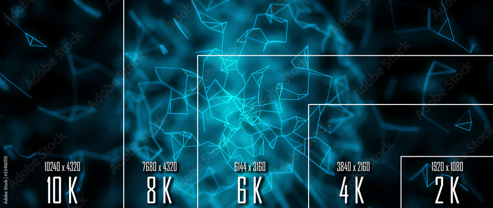 10K/ 8K/ 6K / 4K / 2K tv resolution display with comparison of ...