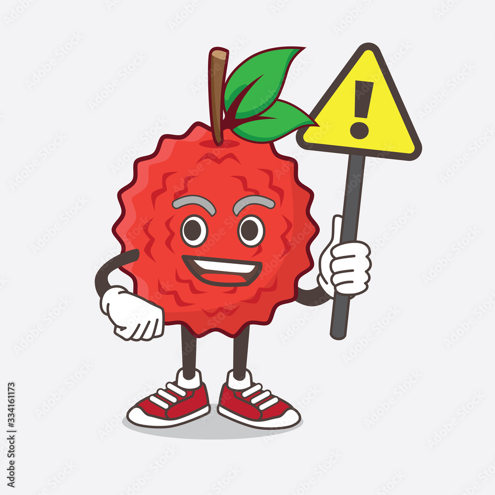 Loquat Fruit cartoon mascot character rise up a warning sign Stock ...