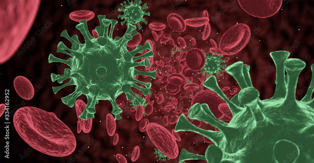 Microscope blood infection. Virus and Red blood cells in Blood vessel ...