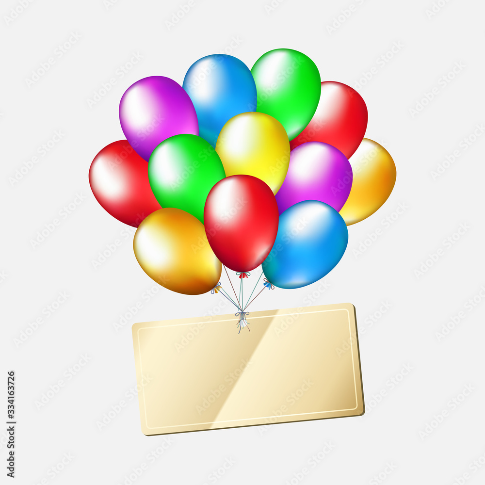 Birthday multicolored balloons with editable label isolated on white ...