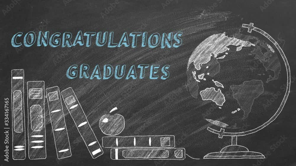 Lettering CONGRATULATIONS GRADUATES , rotating globe and school books ...