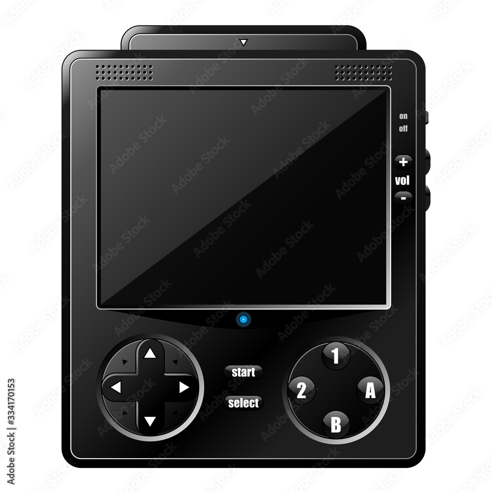 Vector mock-up of a black handheld gaming console with a blank screen ...