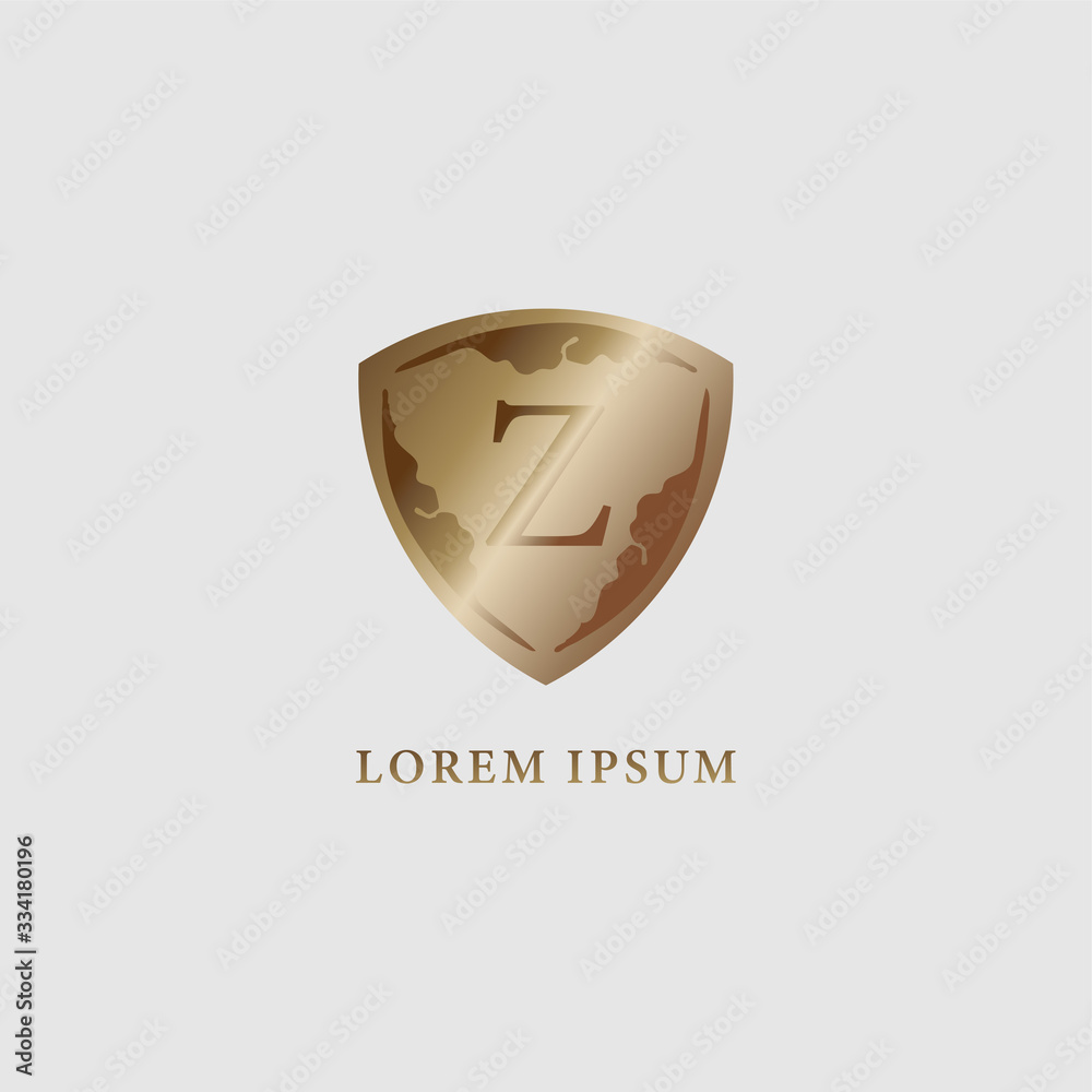 Letter Z alphabet logo design template. Luxury gold decorative shield ...