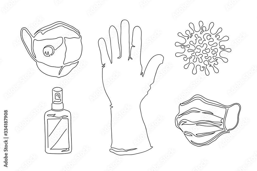 COVID-19 coronavirus protection concept set. Symbol of dangerous virus ...