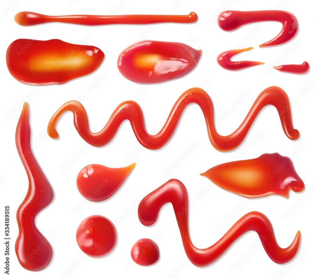 Plakat Ketchup stains. Tomato sauce red spots and smears, drops for ...