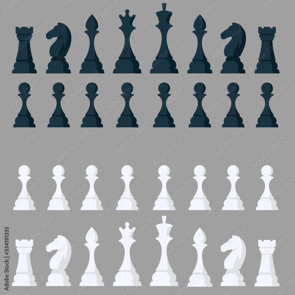 Vetor de Set of all chess pieces. Black and white objects in cartoon ...