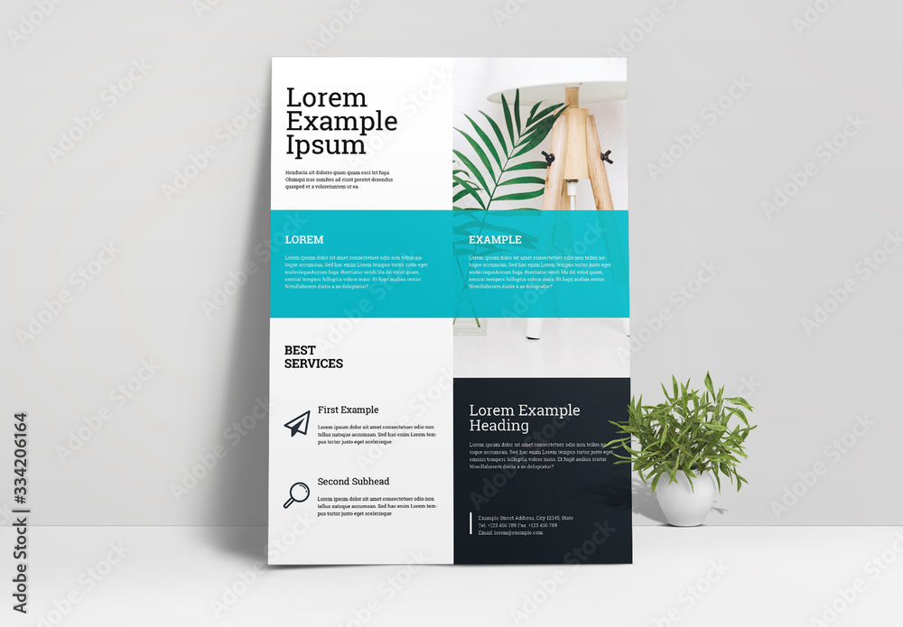Business Flyer Layout with Teal Accents Stock Template | Adobe Stock