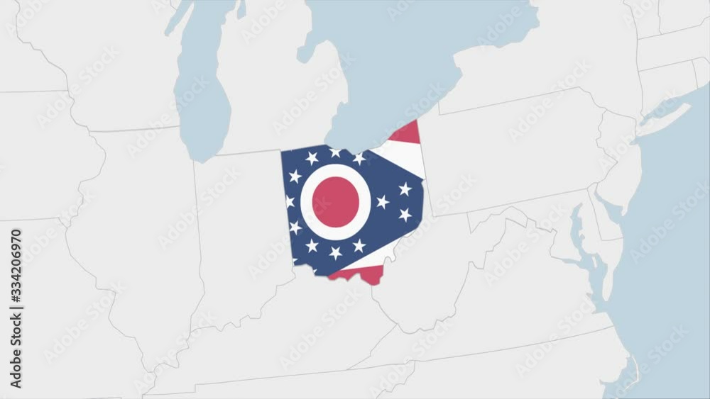 US State Ohio map highlighted in Ohio flag colors and pin of country ...