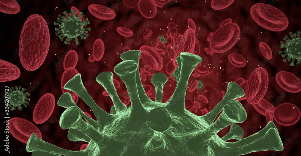 Microscope blood infection. Virus and Red blood cells in Blood vessel ...