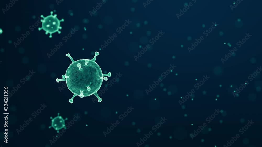 Virus cells flowing viral disease outbreak concept. Microscopic view of ...
