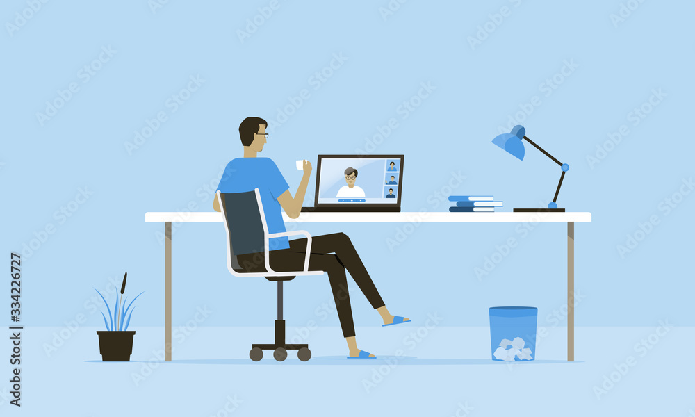flat vector work from home workplace concept and business smart working ...
