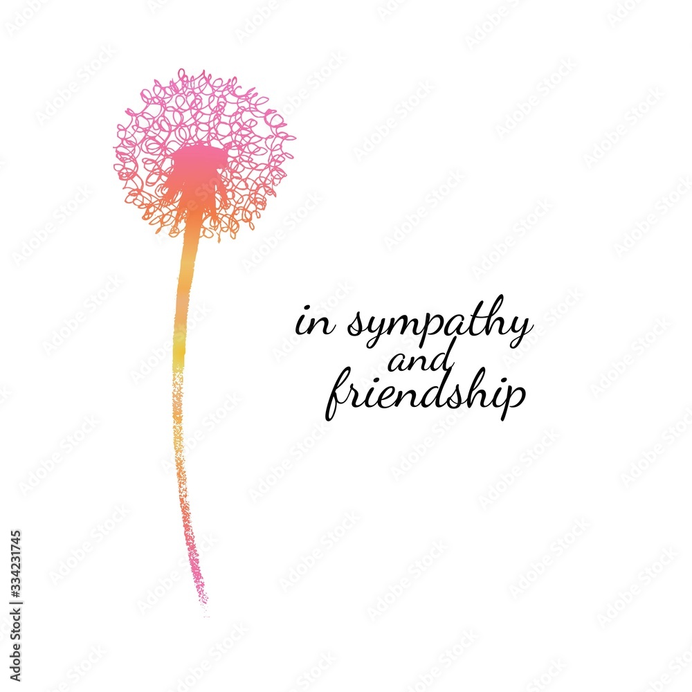 Sympathy card with a single flower. Dandelion silhouette drawing with ...