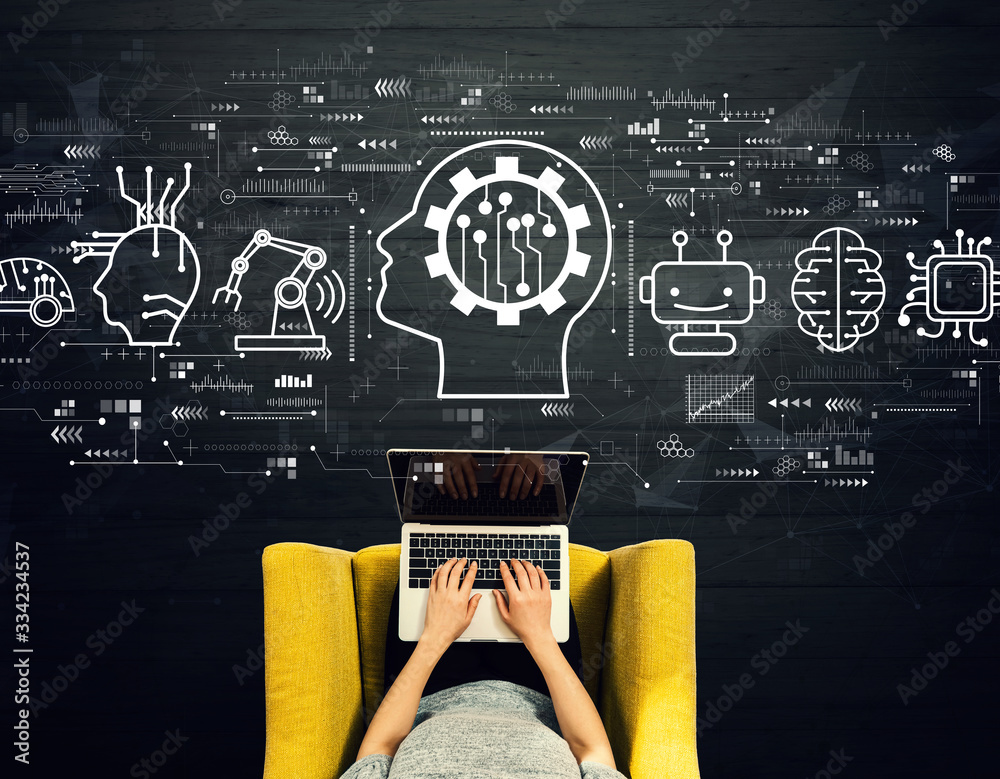 Future technology concept with person using a laptop in a chair Stock ...