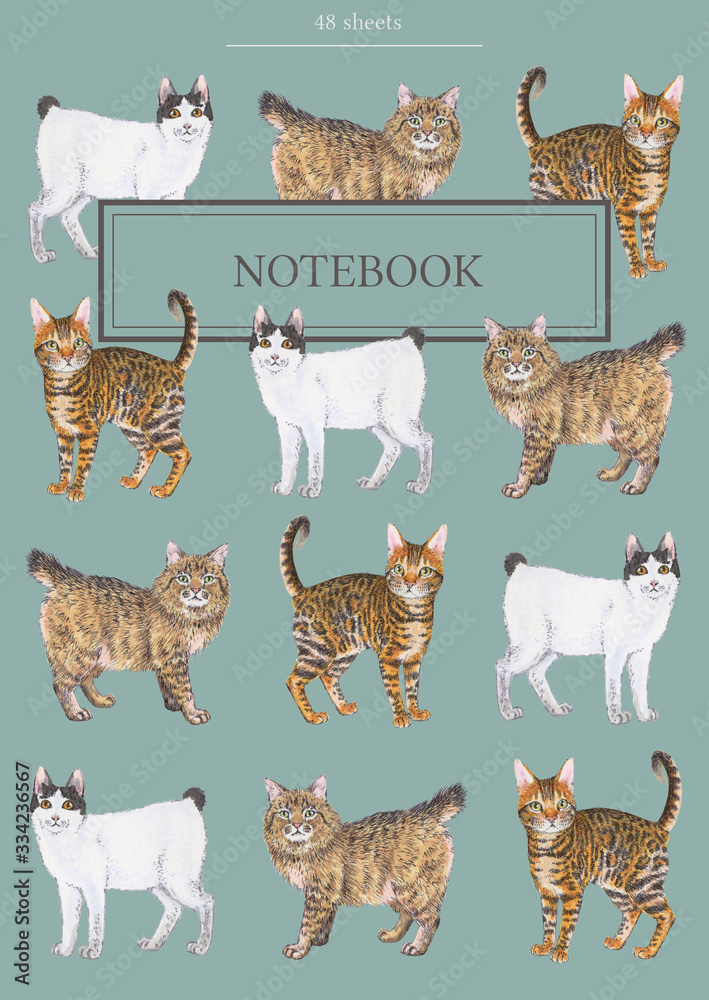 Pale tiffany notebook cover with cute purebred cats Stock Illustration ...