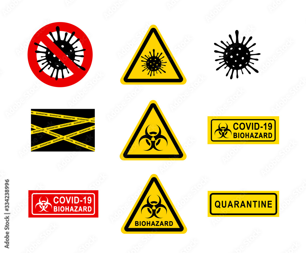 Collection of different types of coronavirus, biohazard, quarantine ...