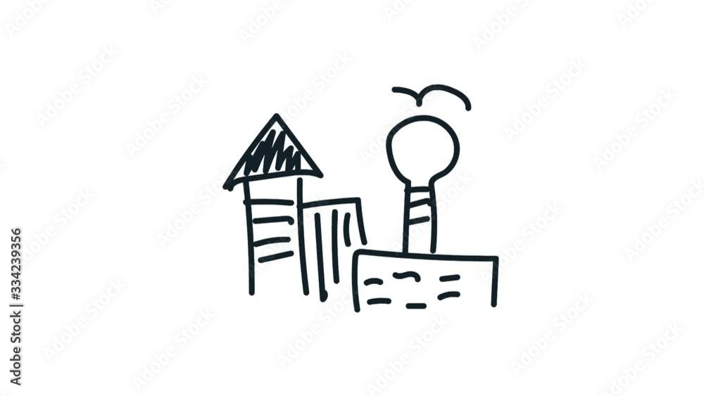 city simple line art doodle draw process whiteboard symbol sign concept ...