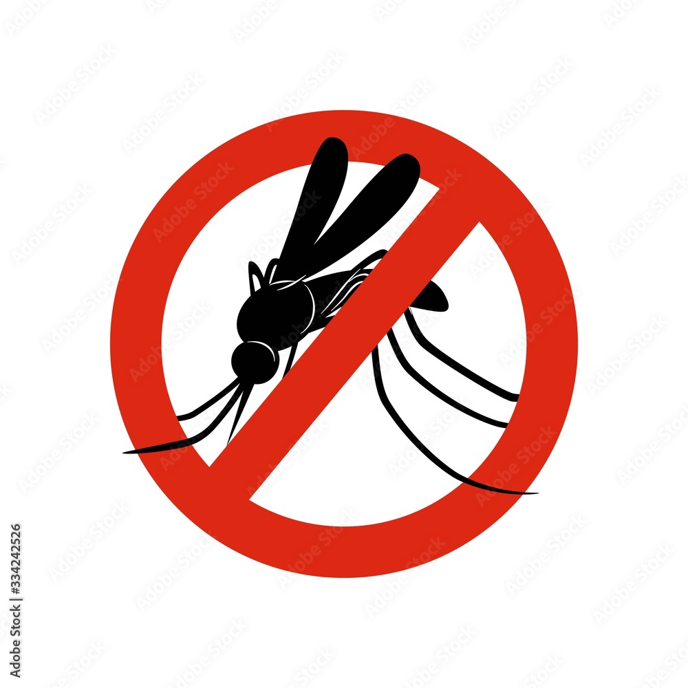 Mosquito sign. Attention symbols insects in red circle poison for ...