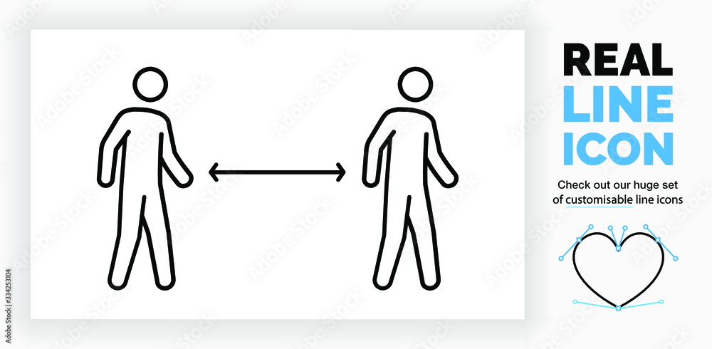 editable real line icon of two walking stick figure people having ...