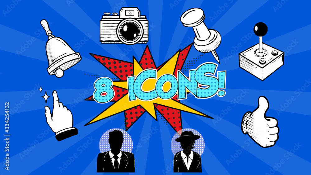 Comic Pop Art Social Icons Stock Template | Adobe Stock