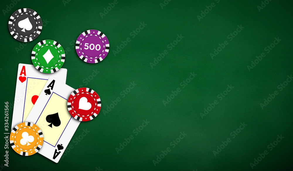 Poker table background in green color with aces and poker chips. Vector ...