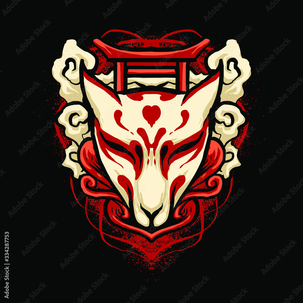 Japan fox mask art vector illustration Stock Vector | Adobe Stock