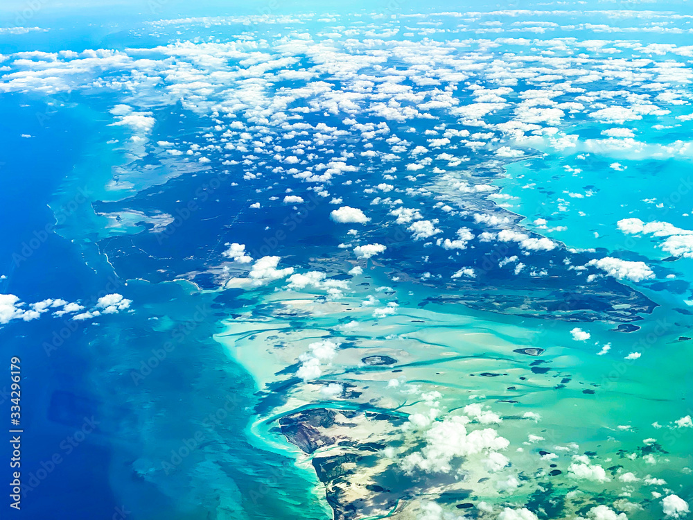 aerial from from a jet, cockpit view, Bahamas, Caribbean Island, Nassau ...