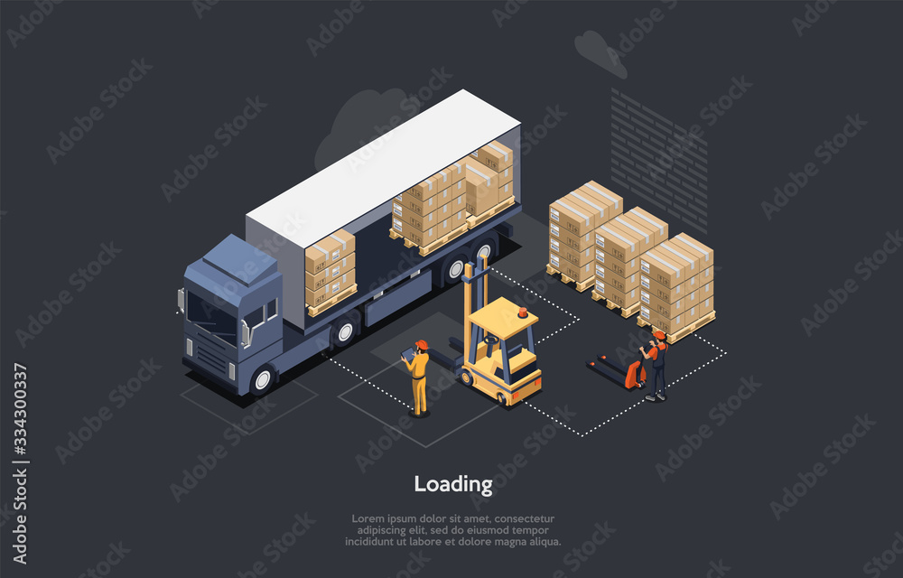 Isometric Warehouse Work Process Concept. On Time Delivery Home And ...