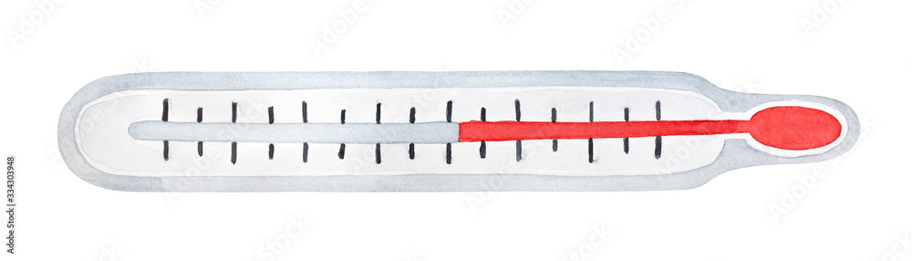Watercolor illustration of thermometer for temperature checking. Symbol ...