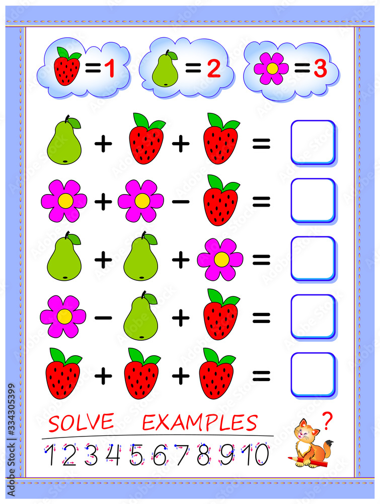 Educational page for little children on addition and subtraction ...