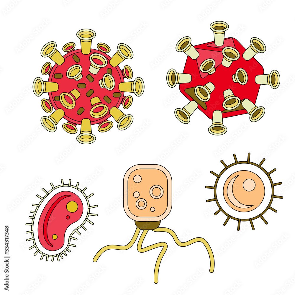 Virus sticker set on white isolated backdrop. Germs for social banner ...