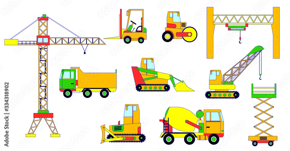 Builders equipment, vector illustration, construction machinery ...