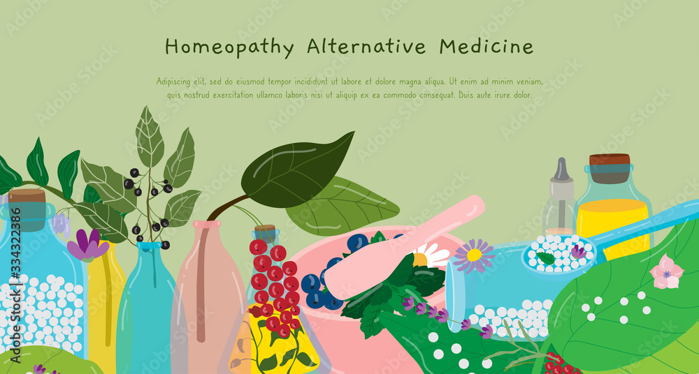 Homeopathy alternative medicine vector illustration. Cartoon flat pill ...