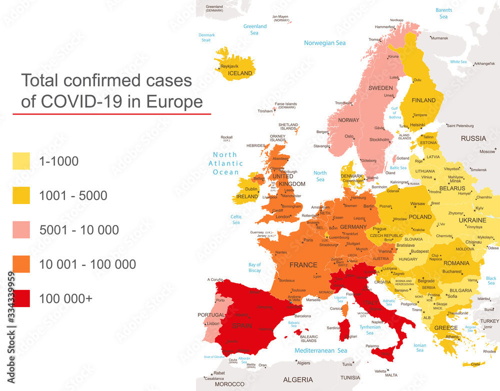 Europe Covid-19, Covid 19 Europe map confirmed cases. Coronavirus ...