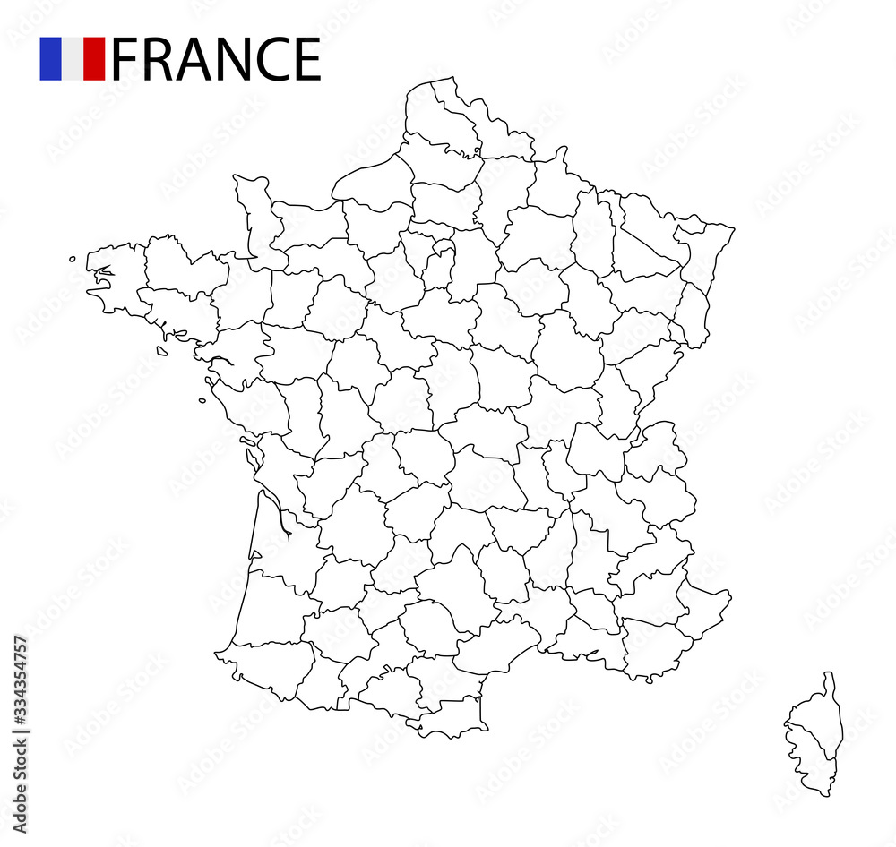 France map, black and white detailed outline regions of the country ...