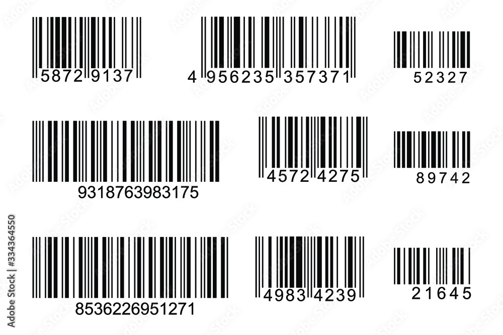 Set of Barcode icon vector with numbers and pattern of parallel lines ...
