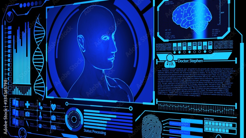 3D Human Head Model Rendering Rotating in Medical Futuristic HUD ...