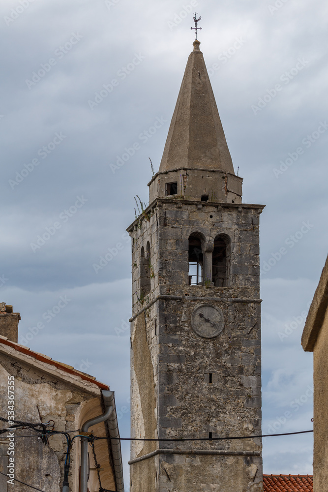 Medieval church bell tower in Boljun old village, Istria, Croatia Stock ...