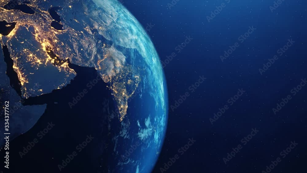 Earth rotating on Axis in space with stars and Cloud Day and Night ...