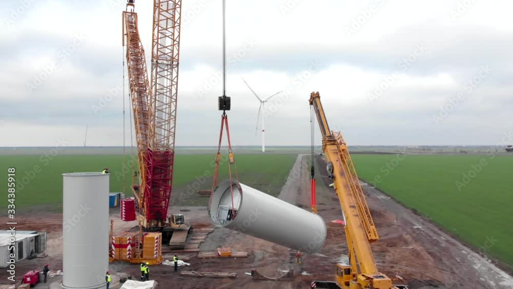 Building process of wind energy power tower mill, under construction ...