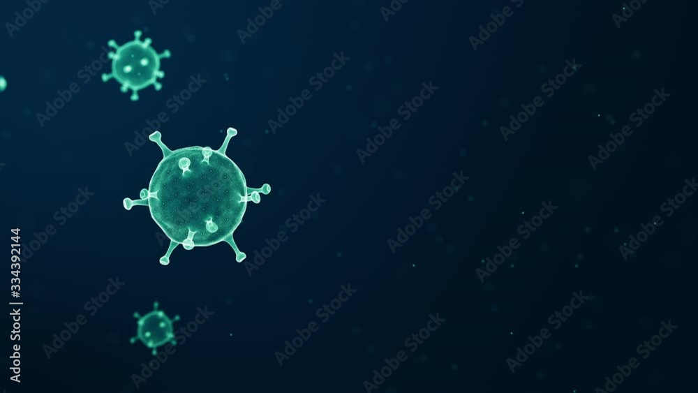 Virus cells flowing viral disease outbreak concept. Microscopic view of ...