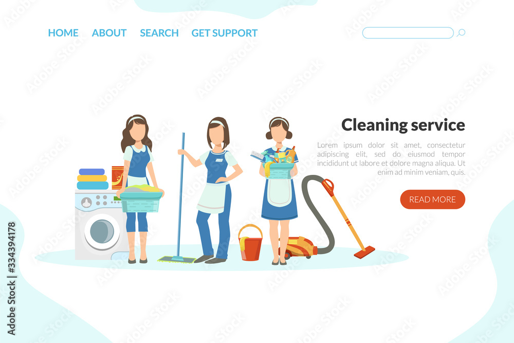 Cleaning Service Landing Page Template, Professional Workers Characters ...