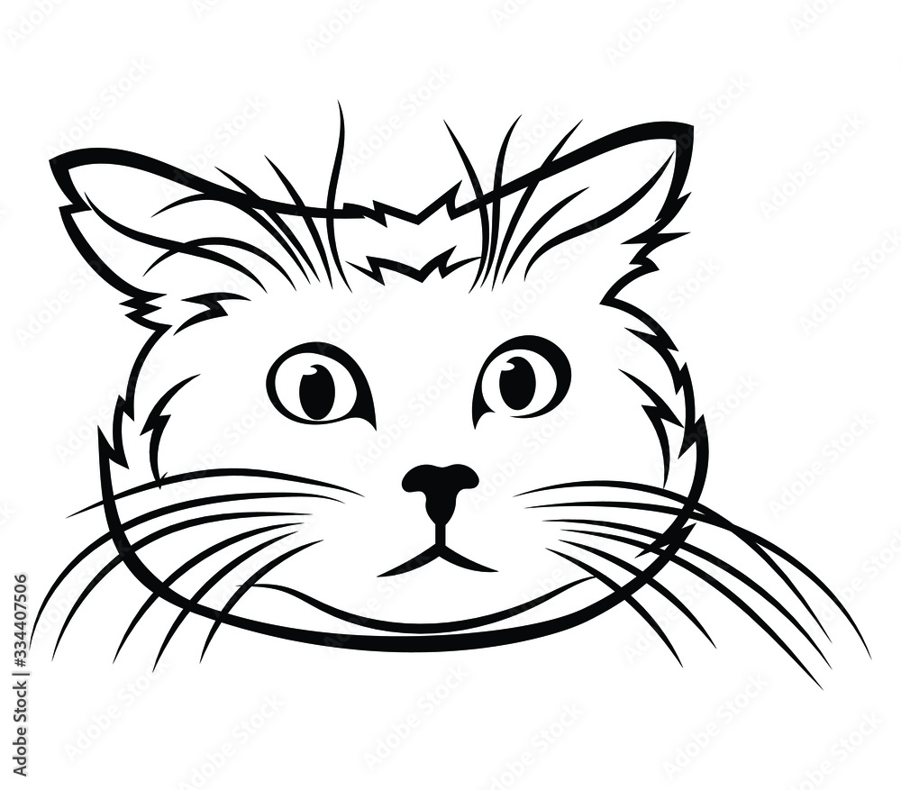 Cartoon head cat. Portrait of crooked cat with funny paws.Cat's face ...