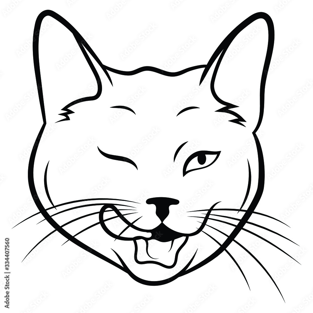 Cartoon head cat. Portrait of crooked cat with funny paws.Cat's face ...