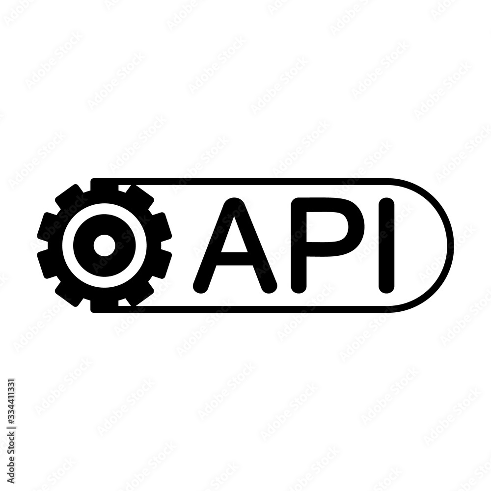 Cutout silhouette API with gear. Outline logo for software, computer ...