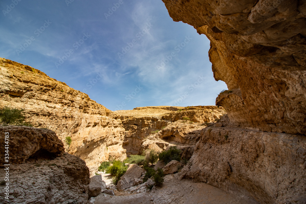 Inside at canyon of Wadi Bani Khalid near Bidiyya in Oman Stock Photo ...