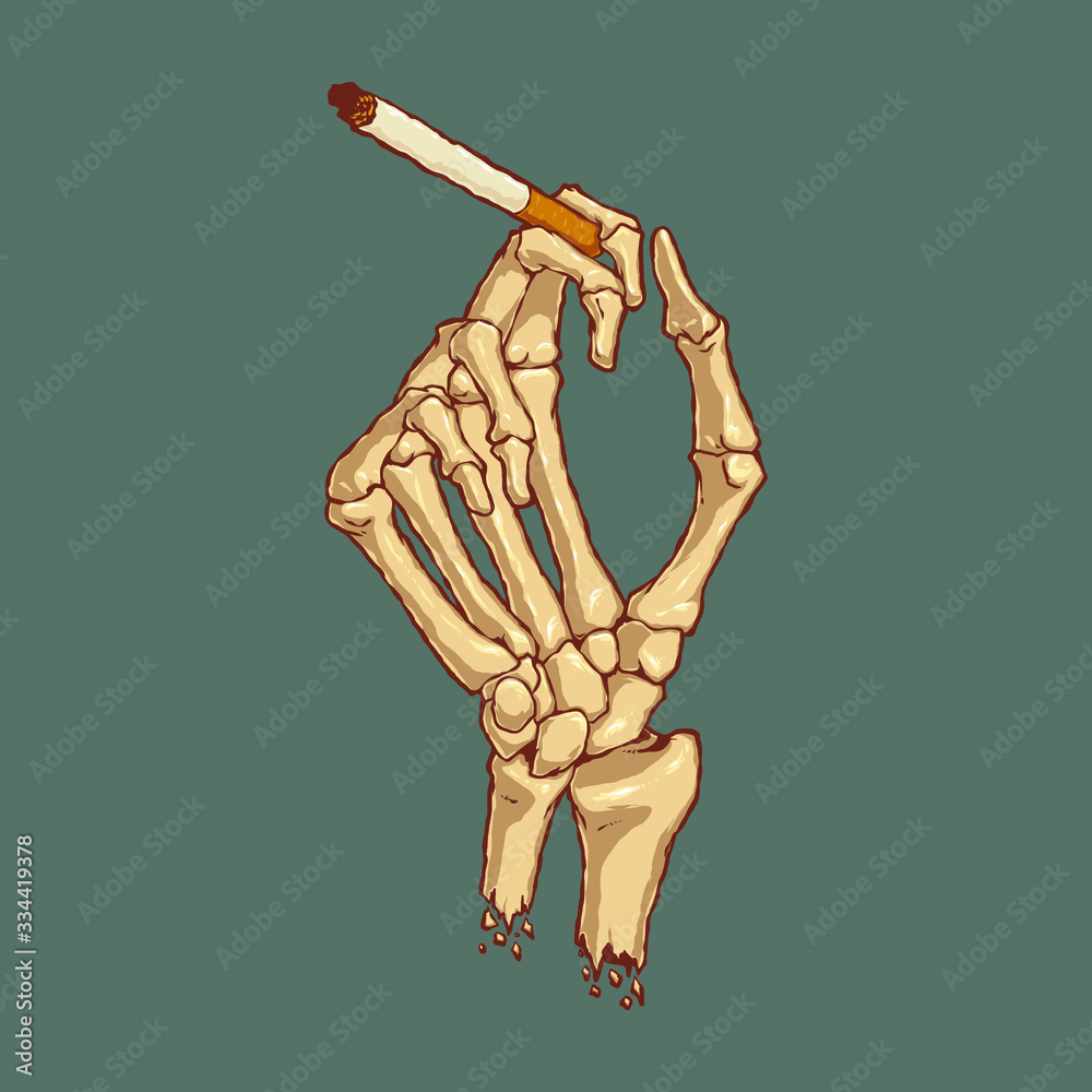 Human skeleton hands holding a smoldering cigarette. Dangers of smoking ...