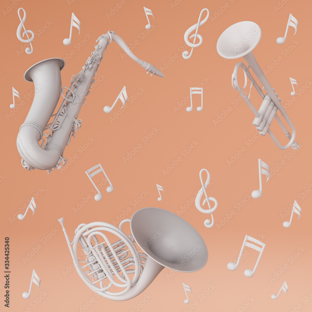 3D rendering of compositions with musical instruments. The illustration ...
