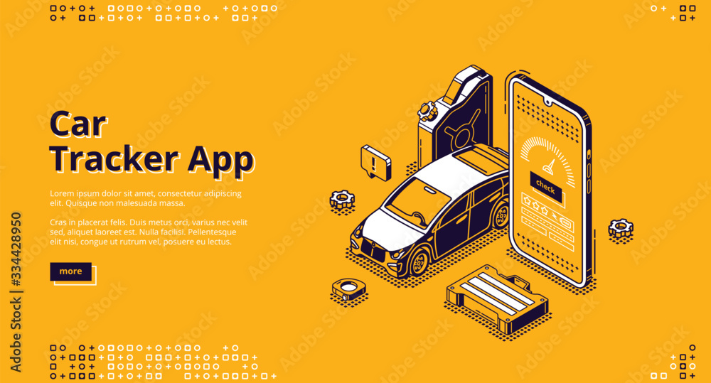 Car tracker app isometric landing page. Gps geolocation service for ...