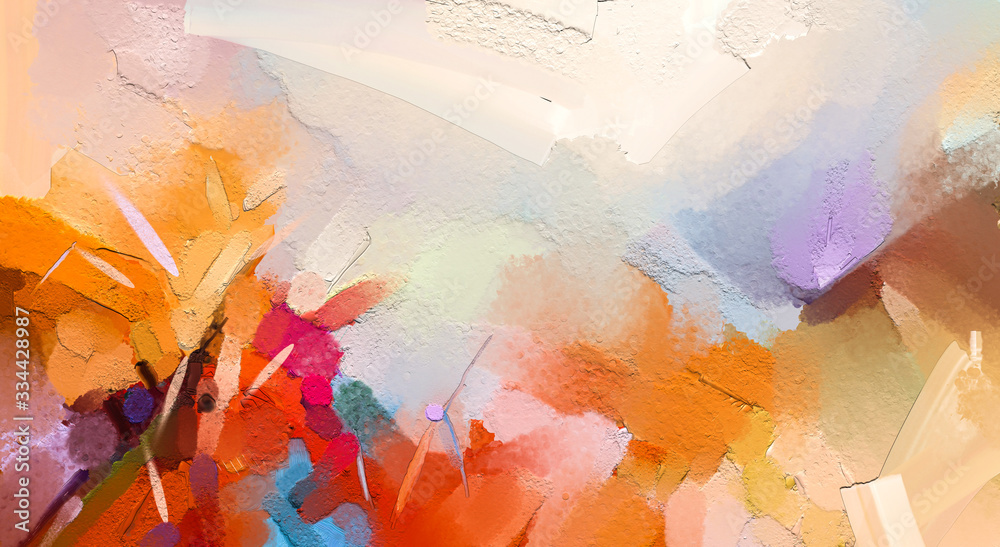 Abstract colorful oil painting on canvas texture. Hand drawn brush ...