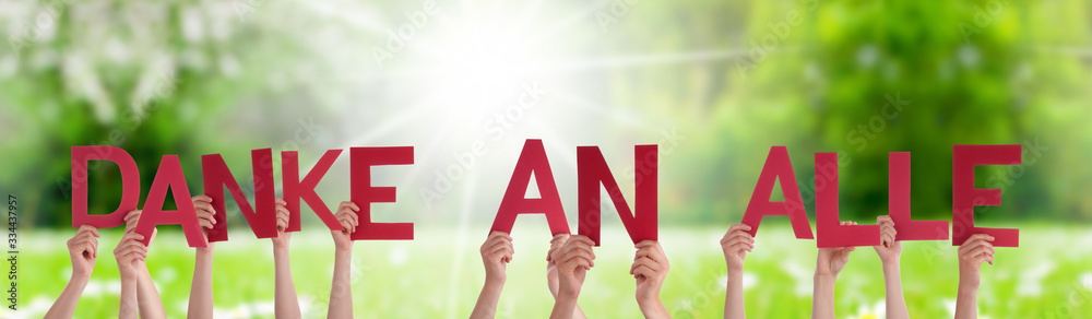 People Hands Holding Colorful German Word Danke An Alle Means Thank You ...